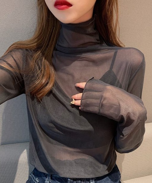 SVEC（シュベック）の「【SVEC / シュベック】シースルー ハイネック メロウ トップス 長袖（Tシャツ/カットソー）」 - WEAR