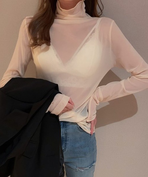 SVEC（シュベック）の「【SVEC / シュベック】シースルー ハイネック メロウ トップス 長袖（Tシャツ/カットソー）」 - WEAR