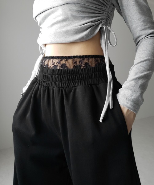 me+em select（ミームセレクト）の「【 2color 】ウエストレースドッキングワイドスウェットパンツ／ waist lace docking wide sweat pants ...