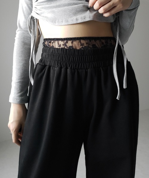 me+em select（ミームセレクト）の「【 2color 】ウエストレースドッキングワイドスウェットパンツ／ waist lace docking wide sweat pants ...