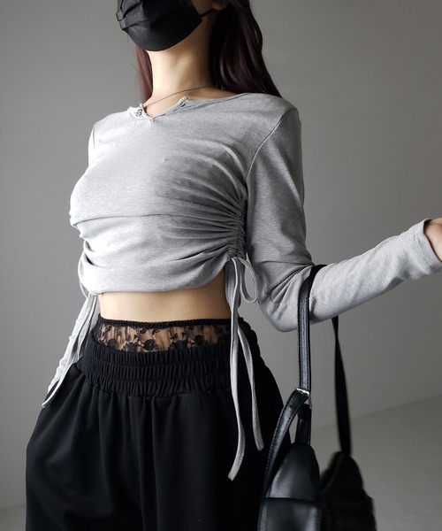 me+em select（ミームセレクト）の「【 2color 】ウエストレースドッキングワイドスウェットパンツ／ waist lace docking wide sweat pants ...