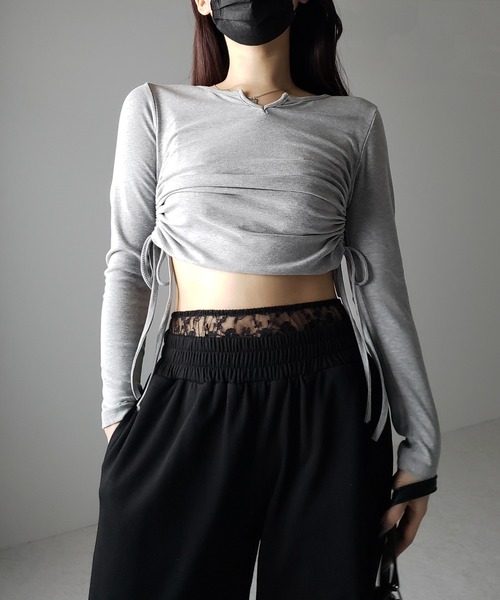 me+em select（ミームセレクト）の「【 2color 】ウエストレースドッキングワイドスウェットパンツ／ waist lace docking wide sweat pants ...