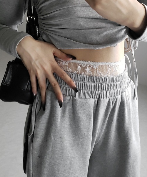 me+em select（ミームセレクト）の「【 2color 】ウエストレースドッキングワイドスウェットパンツ／ waist lace docking wide sweat pants ...