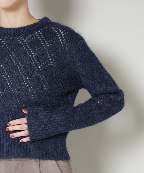 セール】ヘアリー透かしダイヤ柄ニットプルオーバー（ニット/セーター