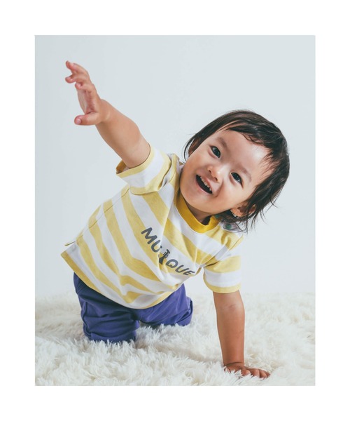 BeBe（ベベ）の「BeBe/カラー杢ボーダートランペットロゴプリントTシャツベビー(80~90cm)（Tシャツ/カットソー）」 - WEAR