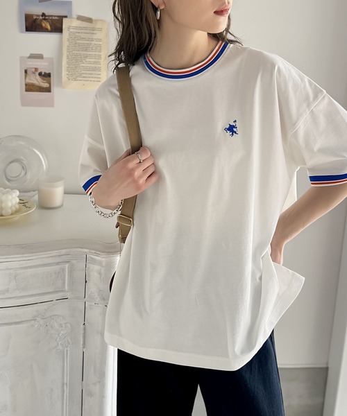 Java（ジャバ）の「《JaVa ジャバコラボ》大人スポーティー。綿100%シルケット 配色刺繍Tシャツ（Tシャツ/カットソー）」 - WEAR