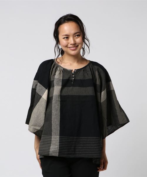 nop de nod（ノップドゥノッド）の「コットンリネンパネルチェックスモックブラウス（シャツ/ブラウス）」 - WEAR
