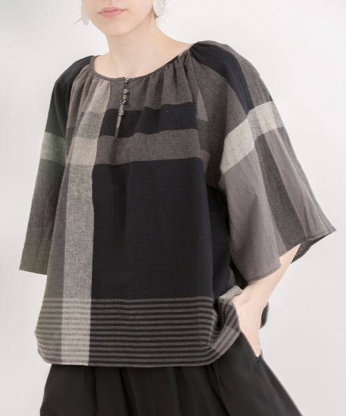 nop de nod（ノップドゥノッド）の「コットンリネンパネルチェックスモックブラウス（シャツ/ブラウス）」 - WEAR