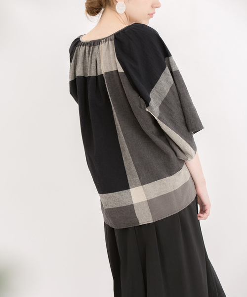 nop de nod（ノップドゥノッド）の「コットンリネンパネルチェックスモックブラウス（シャツ/ブラウス）」 - WEAR