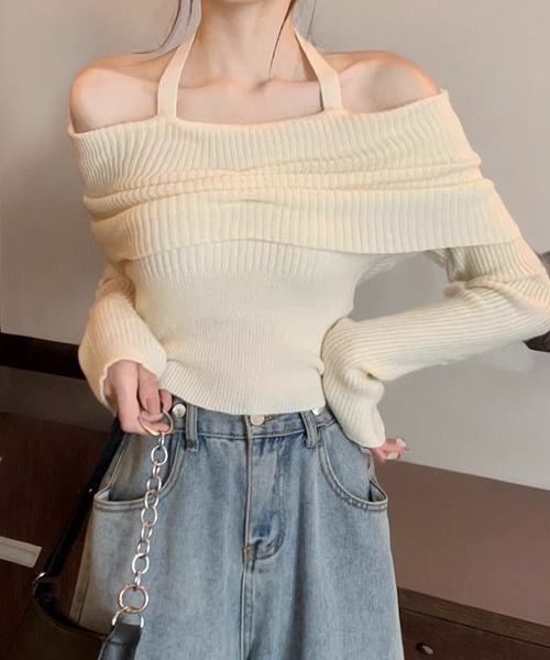 【セール】ホルターネック オフショルデザインニット カットソー culw623（Tシャツ/カットソー）｜c.u.l（シーユーエル）の ...