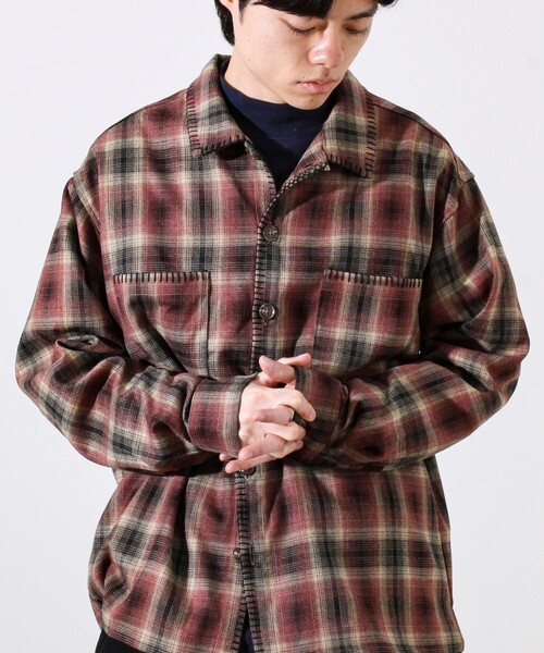 セール】【主役の1枚】TRオンブレチェック ブランケットステッチシャツ