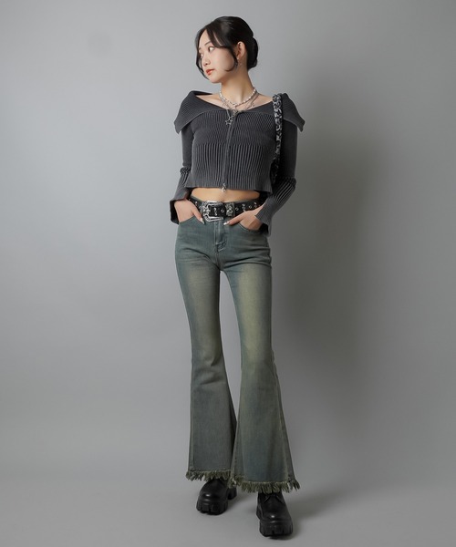 SPINNS（スピンズ）の「Wジップ長袖オフショルニット / ピグメント加工（ニット/セーター）」 - WEAR