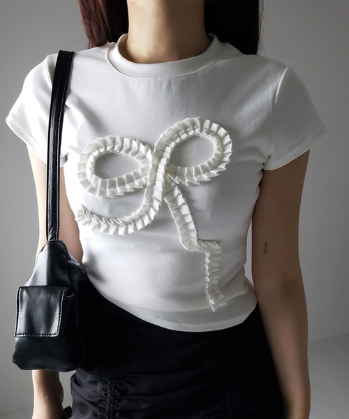 3color 】フリルリボンモチーフスリムTシャツ ／ frill ribbon motif slimT-shirt（Tシャツ/カットソー ...