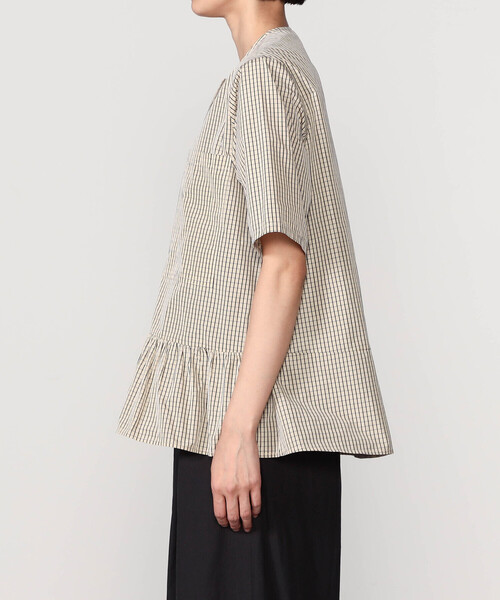 Bshop（ビショップ）の「Shosh | 半袖ノーカラーブラウス CHECK WOMEN（シャツ/ブラウス）」 - WEAR