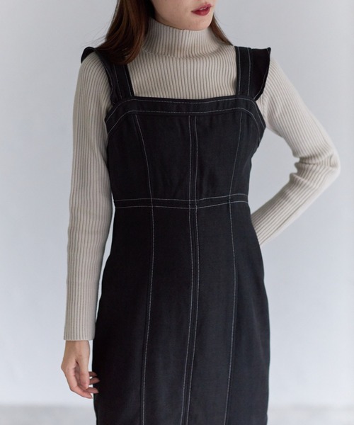 【zozo限定】フリル付き配色ステッチジャンパースカート(ジャンパースカート)|tocco Closet(トッコ クローゼット)のファッション