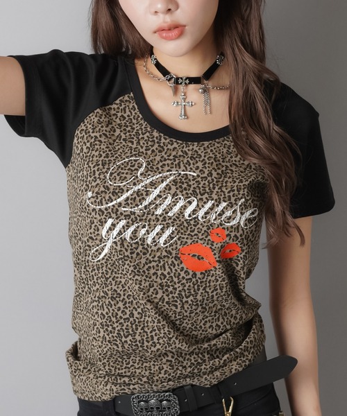 SPINNS（スピンズ）の「ラグラン半袖Tシャツ//ヒョウ柄リップ/レオパード（Tシャツ/カットソー）」 - WEAR