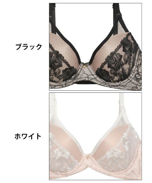 DRW（ドロー）の「[DRW]3点セット ブラジャー ショーツ セット 補正下着 シアー ローズ エンブロイダリー 育乳 脇高 ブラジャー & フルバック & Tバック ショーツ セット（ブラ ...