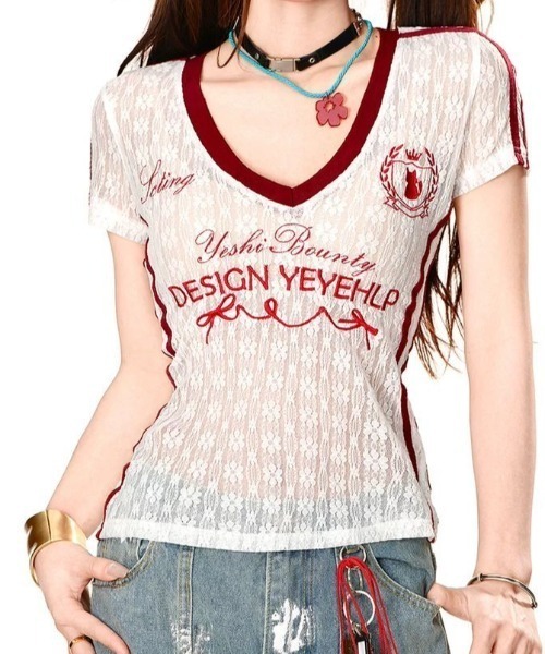 GEMEDA（ジェメダ）の「Vネック透け感Tシャツ（Tシャツ/カットソー）」 - WEAR