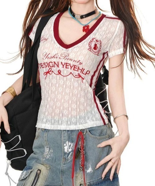 GEMEDA（ジェメダ）の「Vネック透け感Tシャツ（Tシャツ/カットソー）」 - WEAR