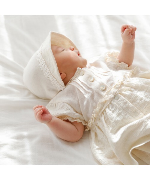 Hoppetta（ホッペッタ）の「Hoppetta flower ジャガードボンネット アイボリー 42-44cm（その他ベビーウェア）」 - WEAR