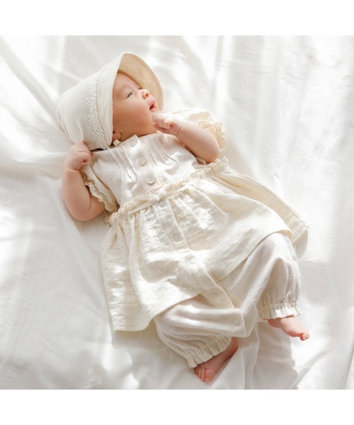 Hoppetta（ホッペッタ）の「Hoppetta flower ジャガードボンネット アイボリー 42-44cm（その他ベビーウェア）」 - WEAR