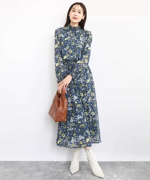 セール】クラシックフラワープリント シフォンブラウス/洗える（シャツ