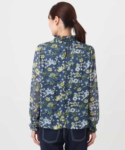セール】クラシックフラワープリント シフォンブラウス/洗える（シャツ