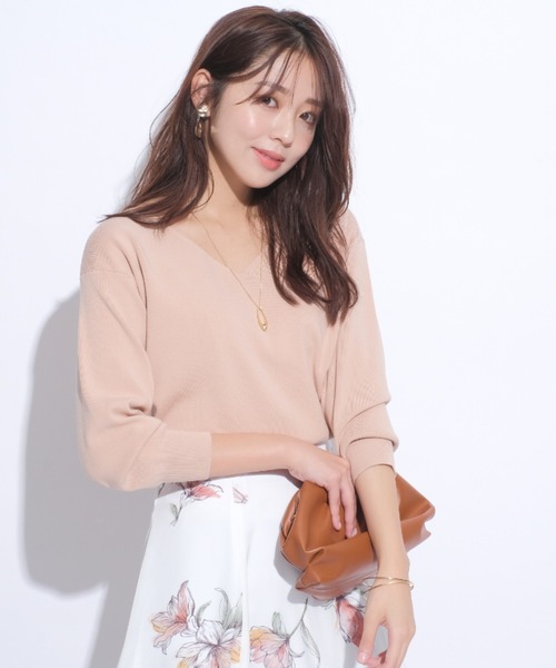 JUSGLITTY（ジャスグリッティー）の「7分袖ゆるVニット（ニット/セーター）」 - WEAR