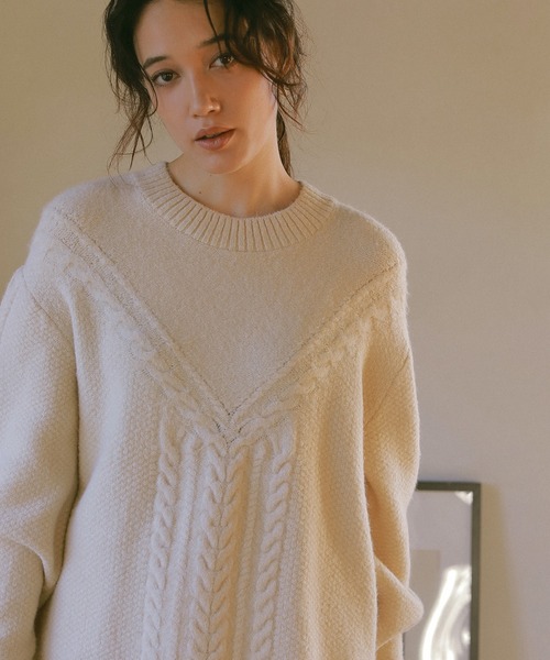 ReNorm（リノーム）の「ケーブル切り替えニットトップス（ニット/セーター）」 - WEAR