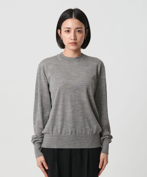 セール】ウールポリエステル ハイゲージクルーネックニット