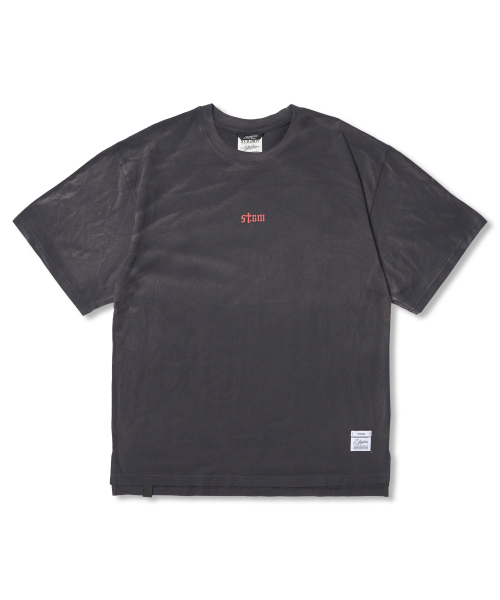 STGM Logo Vintage-Like Washed Oversized Short Sleeves T-Shirts Charcoal ...