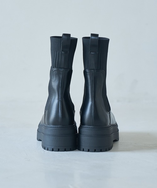 Juze（ジュゼ）の「【抗菌防臭】タンクソールサイドニットブーツ（ブーツ）」 - WEAR