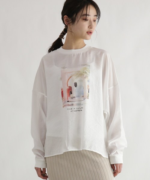 OZOC（オゾック）の「 [洗える]レーヨン混フォトプリントドロップショルダープルオーバー（Tシャツ/カットソー）」 - WEAR