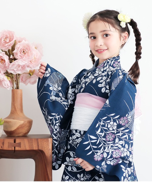 kimonomachi（キモノマチ）の「KIMONOMACHI オリジナル 2025新作 浴衣 子供 女の子 セパレート ワンピース 子供浴衣セット（サンドレス＋上着＋帯）110cm ...