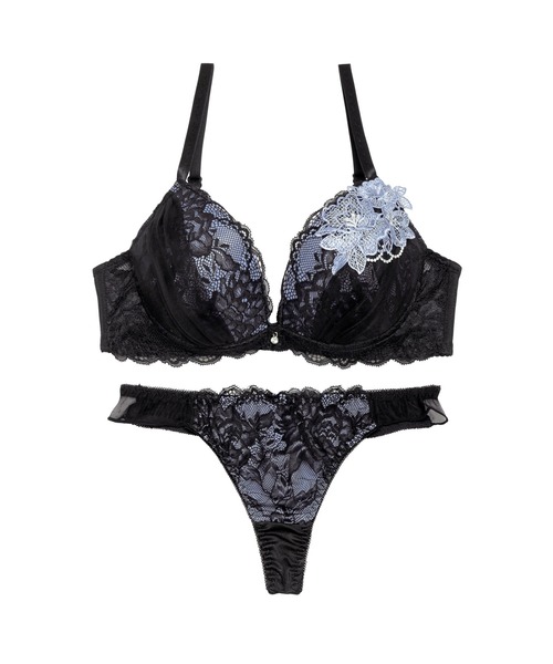 DRW（ドロー）の「[DRW]ブラジャー ショーツ セット ロゼッタエンブロイダリーチュール ブラジャー & Tバック ショーツ（ブラ&ショーツ）」 - WEAR