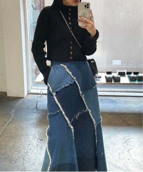 AMERI（アメリ）の「UND PATCHWORK DENIM SKIRT（デニムスカート）」 - WEAR