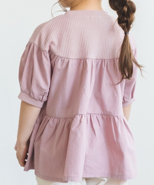 pairmanon（ペアマノン）の「【ふんわりワッフル】ガールズティアードボリューム異素材半袖Tシャツ（Tシャツ/カットソー）」 - WEAR