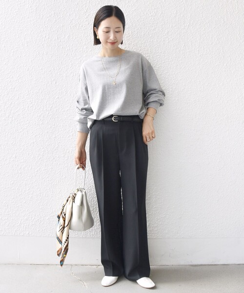 セール】コットン 天竺 ラウンド ヘム 袖 リブ カットソー（Tシャツ