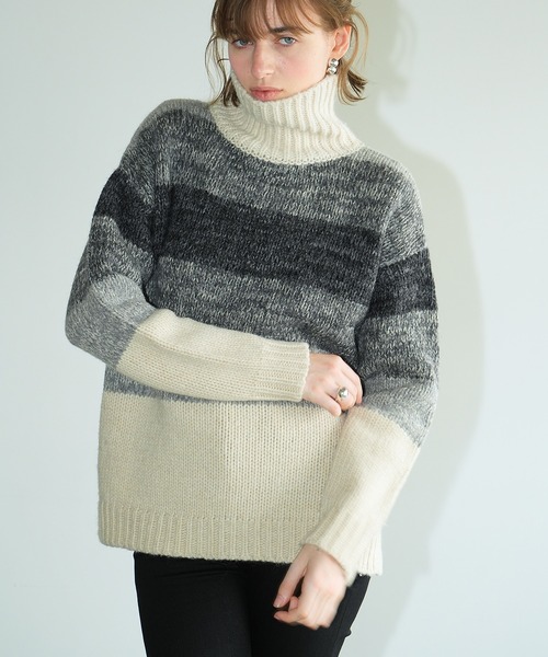 CLANE（クラネ）の「GRADATION BORDER WIDE KNIT TOPS（ニット/セーター）」 - WEAR