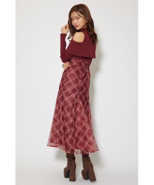 rienda（リエンダ）の「ドッキングオフショルニットフレアワンピース