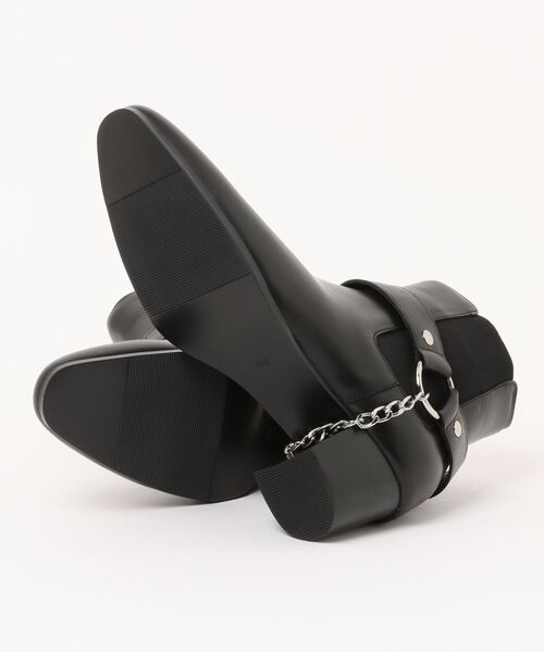 サイドゴア レザー リングブーツ / チェーン ハイヒール（ブーツ