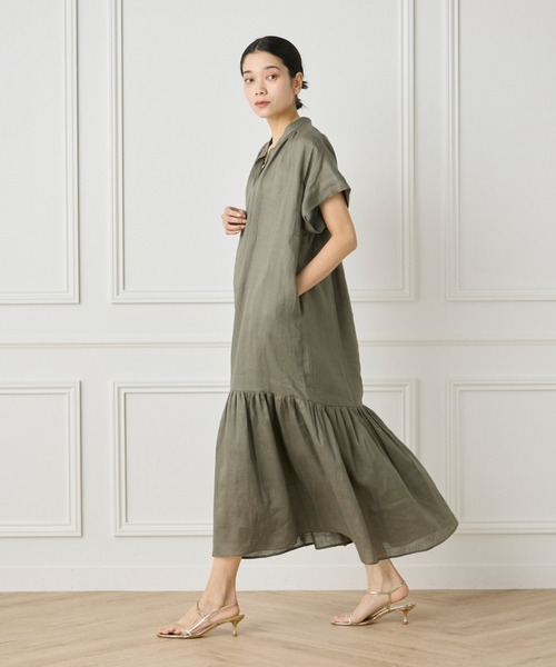 INED（イネド）の「リネンギャザーデザインワンピース（ワンピース）」 - WEAR