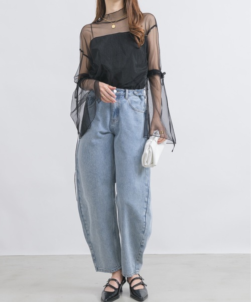 NEUNA（ヌナ）の「【ヌーディーな透け感を楽しむ。】スリットアームシアーリボントップス（Tシャツ/カットソー）」 - WEAR