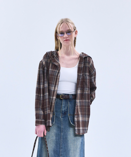 85-VIVA104 Western Hood Overfit Long Sleeve Check Shirt Brown（シャツ/ブラウス ...