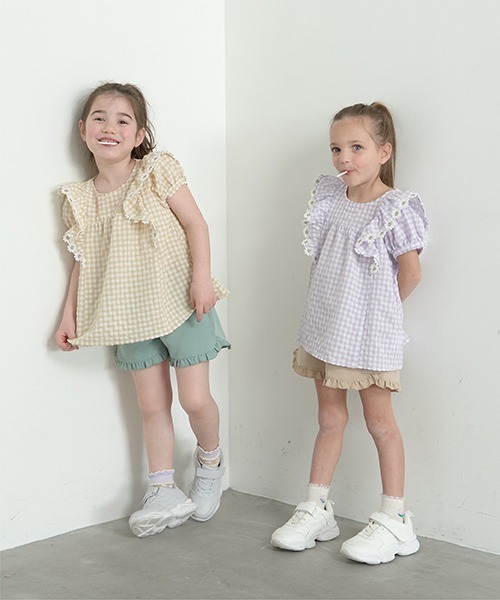 Lycee mine（リセマイン）の「フラワーレース付きチェックフリルブラウス（シャツ/ブラウス）」 - WEAR