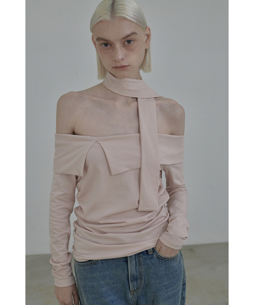 Off Shoulder Scarf T-Shirt - Pink（Tシャツ/カットソー）｜MAU SOLEUM（マウソレウム）のファッション ...