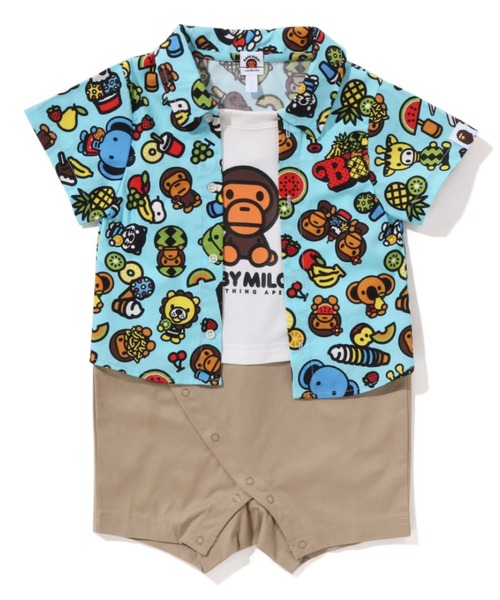 A BATHING APE（アベイシングエイプ）の「BABY MILO MIXED FRUIT SHIRT LAYERED ROMPERS ...