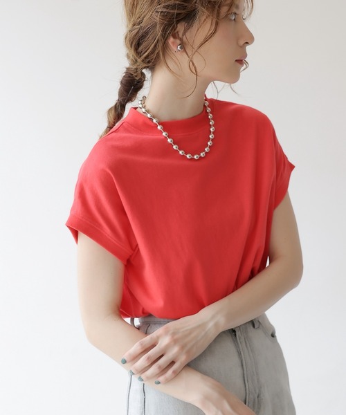 frames RAY CASSIN（フレームスレイカズン）の「WEB限定 USAコットンモックネックフレンチスリーブTシャツ（Tシャツ/カットソー）」 - WEAR