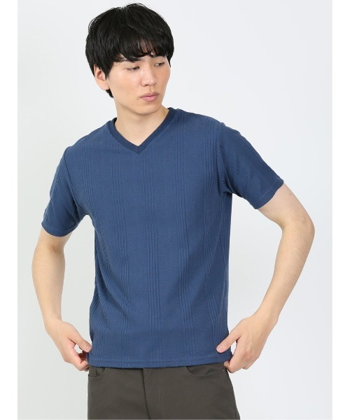 TAKA-Q（タカキュー）の「タカキューメンズ/TAKA-Q:MEN リンクスジャガード Vネック半袖Tシャツ（Tシャツ/カットソー）」 - WEAR