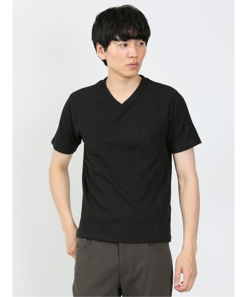 TAKA-Q（タカキュー）の「タカキューメンズ/TAKA-Q:MEN リンクスジャガード Vネック半袖Tシャツ（Tシャツ/カットソー）」 - WEAR